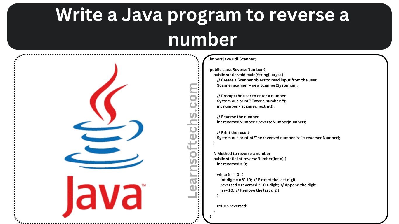 Java program to reverse a number - Solution - Learn software Technologies